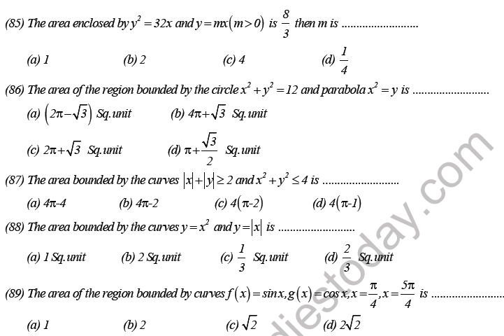 JEE Mathematics Definite Integration MCQs Set A with Answers
